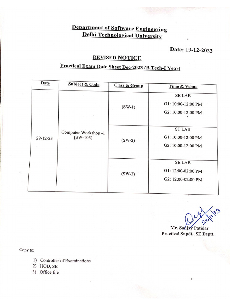Prectical Exam Date Sheet Students | PDF