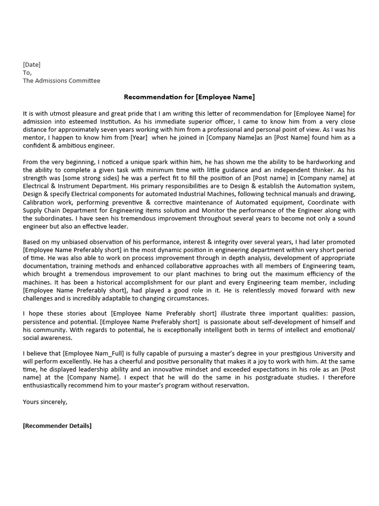 Sample Recommendation Letter of An Electrical Engineer From The Job ...