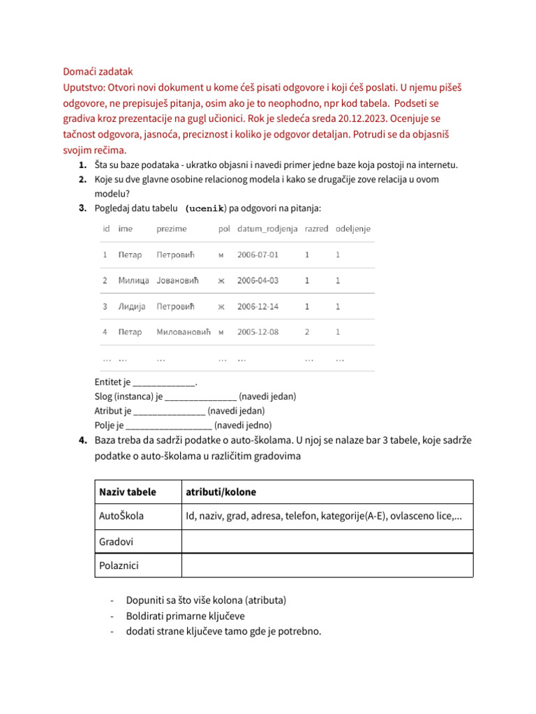 Domaći Zadatak - Racunarstvo I Informatika - 4. Razred | PDF