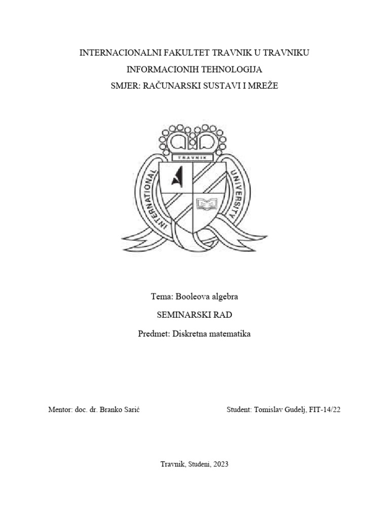 Diskretna Matematika Booleova Algebra Seminarski Rad | PDF
