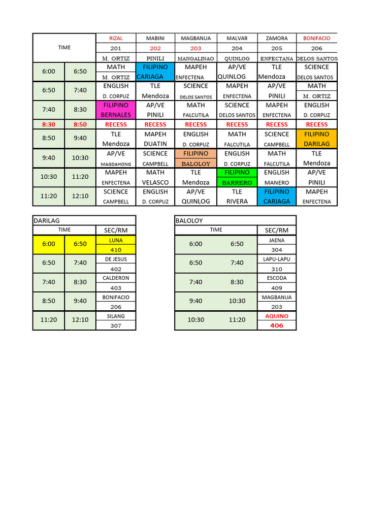 Filipino Schedule 2022 2023 | PDF | Courage | Virtue