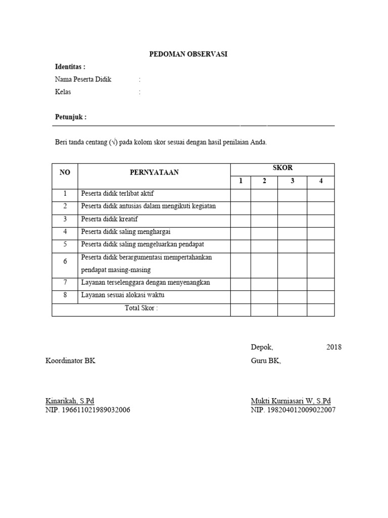 Contoh Pedoman Observasi | PDF