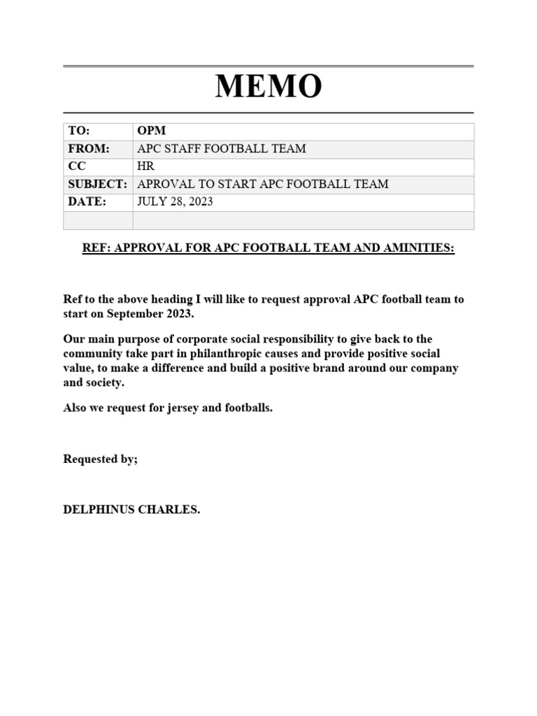 Approval Request for APC Football Team | PDF