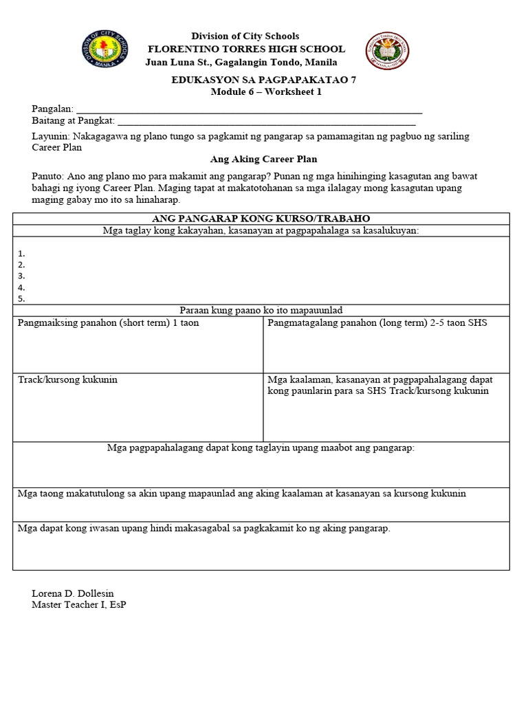 Q3 Module6 Worksheet | PDF