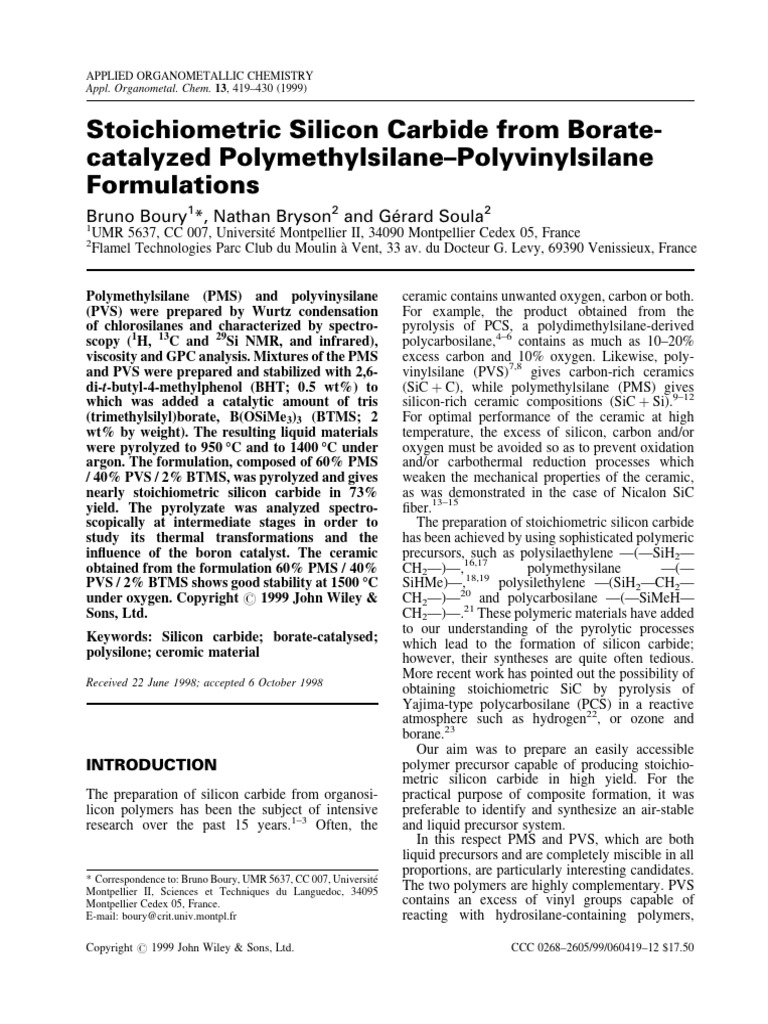 Stoich SiC | PDF | Pyrolysis | Silicon
