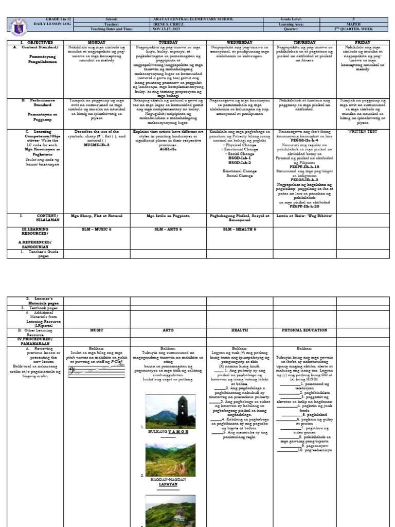 DLL Mapeh Q2 W2 | PDF