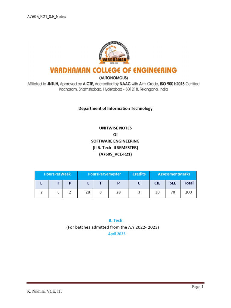 SE UNIT-1,2 Combined VCE | PDF | Agile Software Development | Software Development Process