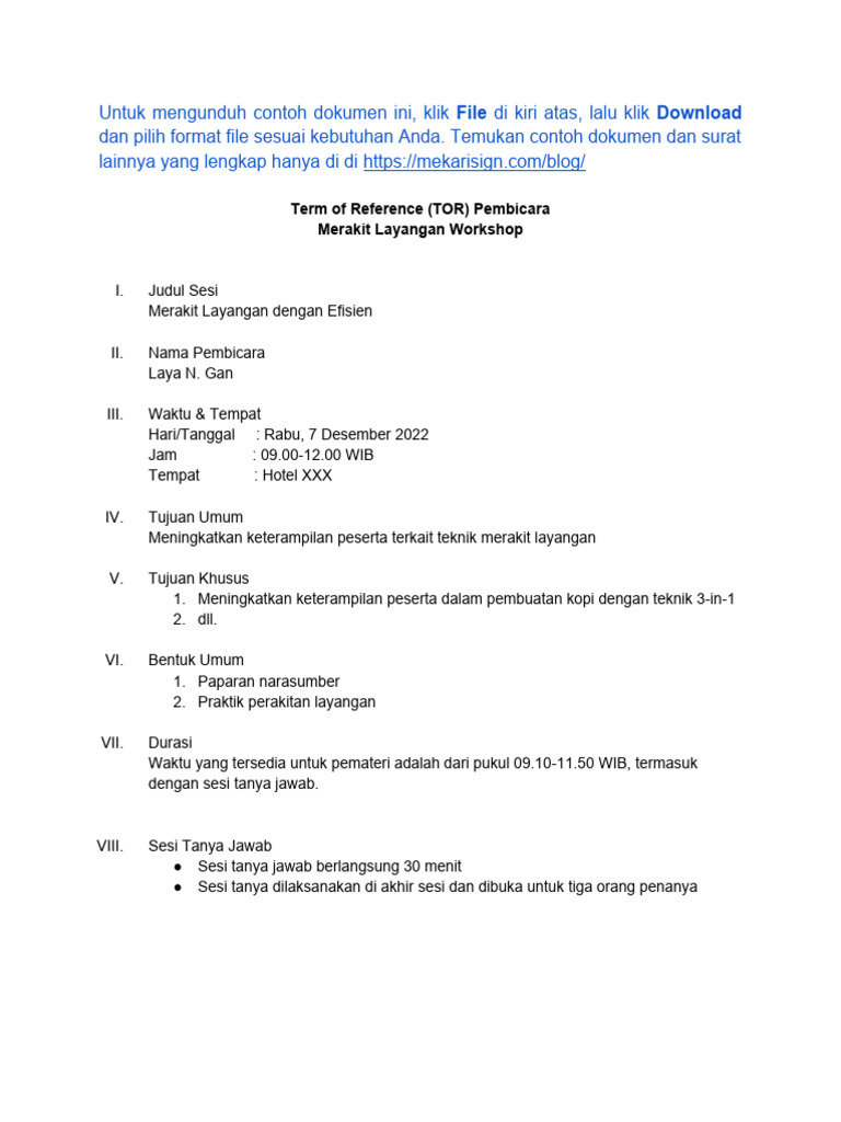 Contoh TOR Pemateri | PDF