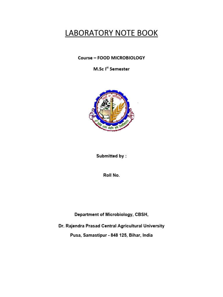 Laboratory Note Book: Course - Food Microbiology M.SC I Semester | PDF | Redox | Milk