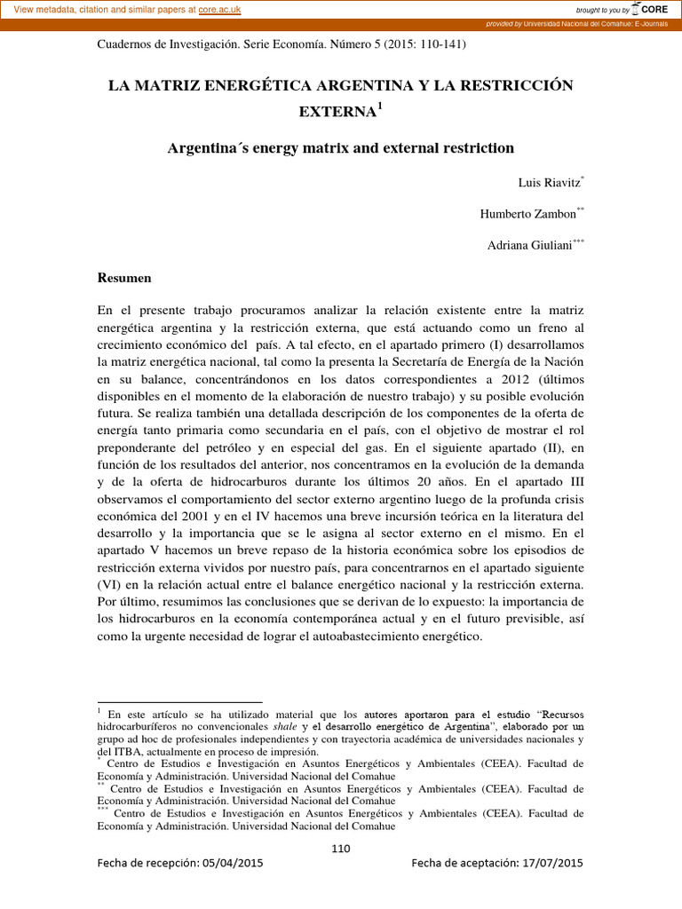 La Matriz Energética Argentina Y La Restricción Externa Argentina S Energy Matrix and External ...