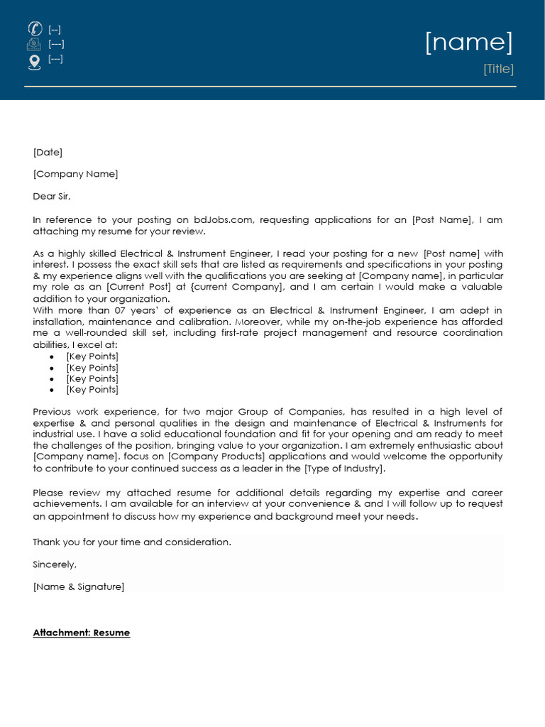 Sample Cover Letter For Electrical & Instrument Engineer | PDF