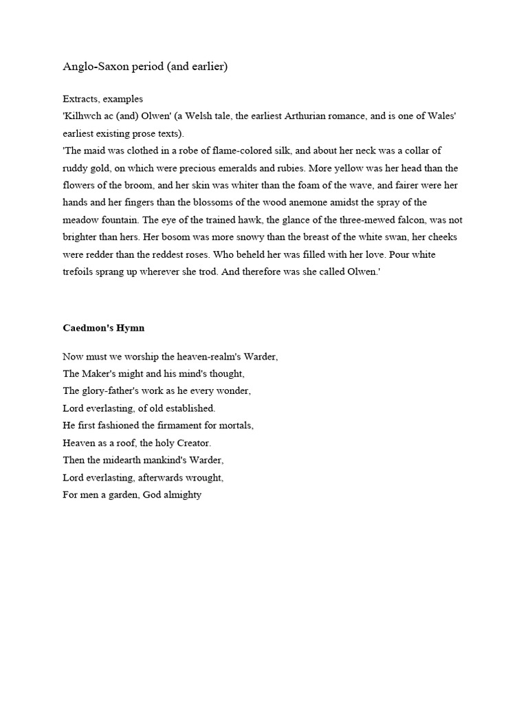 Anglo Saxon Literature Extracts for Class | PDF