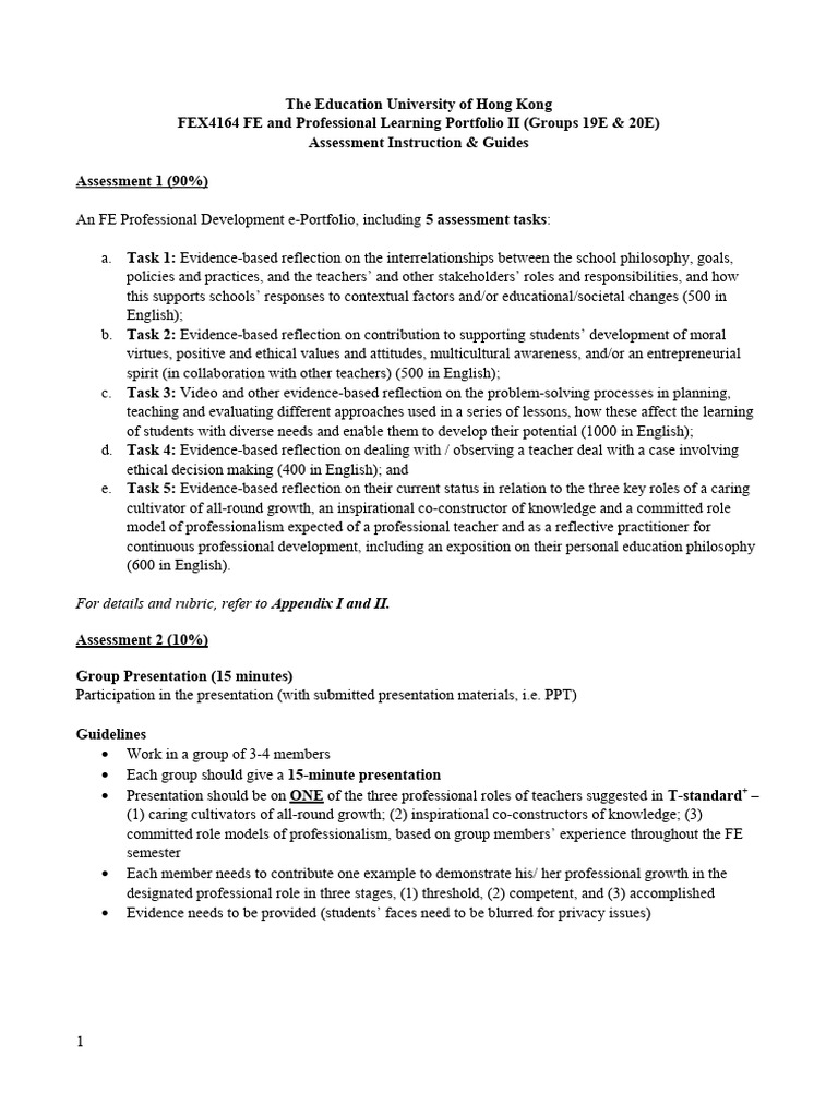FEX4164 - Assessment Guidelines | PDF | Evidence Based Medicine | Teachers