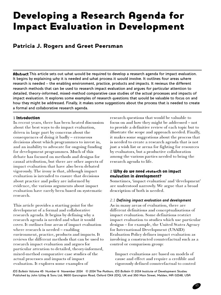 Research Agenda for Impact Evaluation | PDF | Evaluation | Simulation