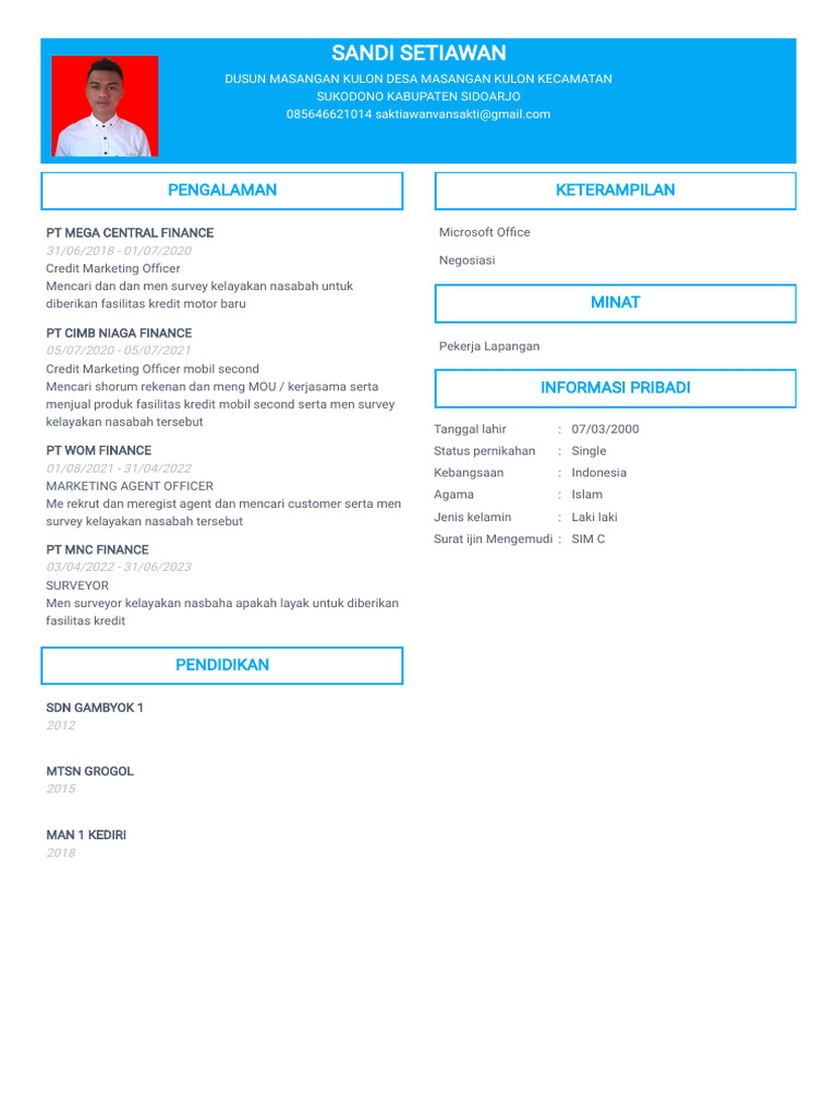 Pengalaman Kerja Sandi Setiawan | PDF