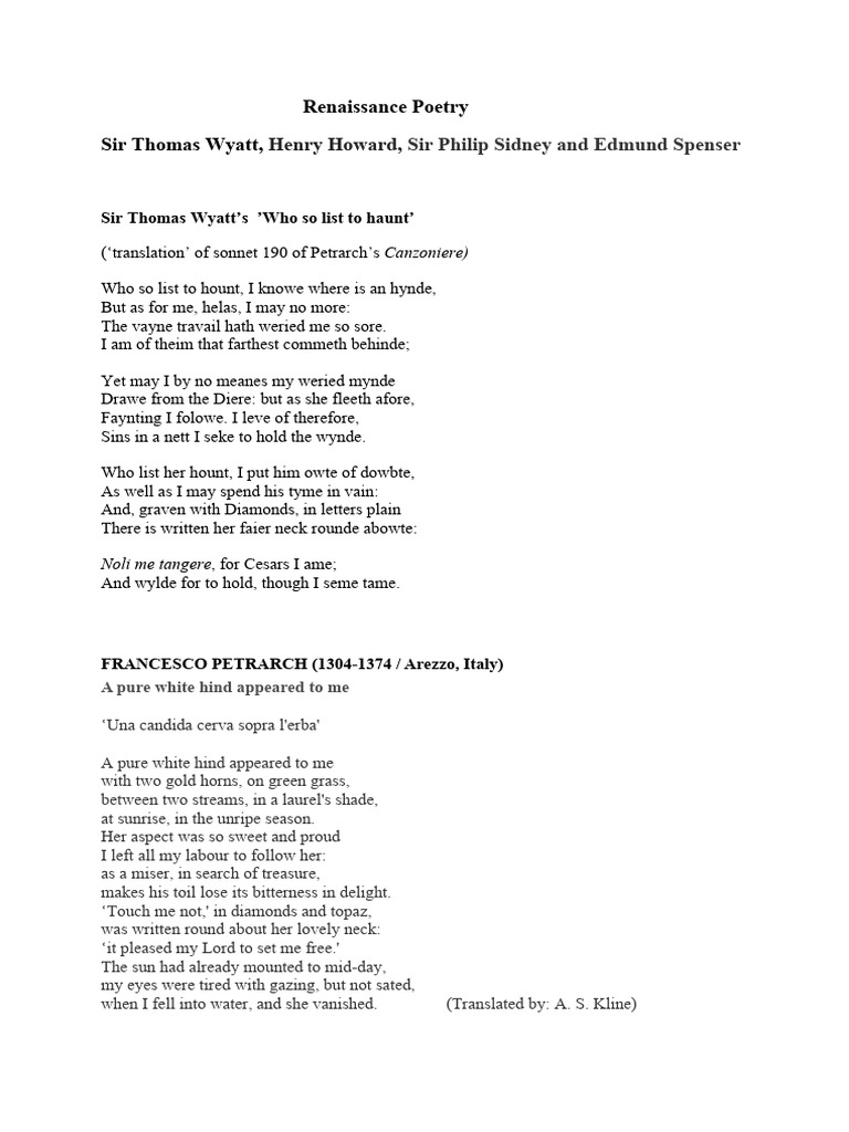 Wyatt, Howard, Sidney, Spenser | PDF | Stanzaic Form | Composition ...