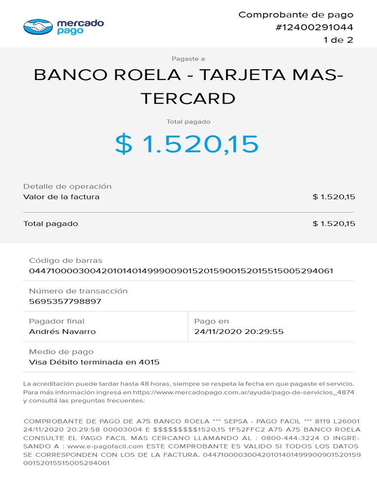 24-11-2020banco Roela - Tarjeta Mastercard | PDF