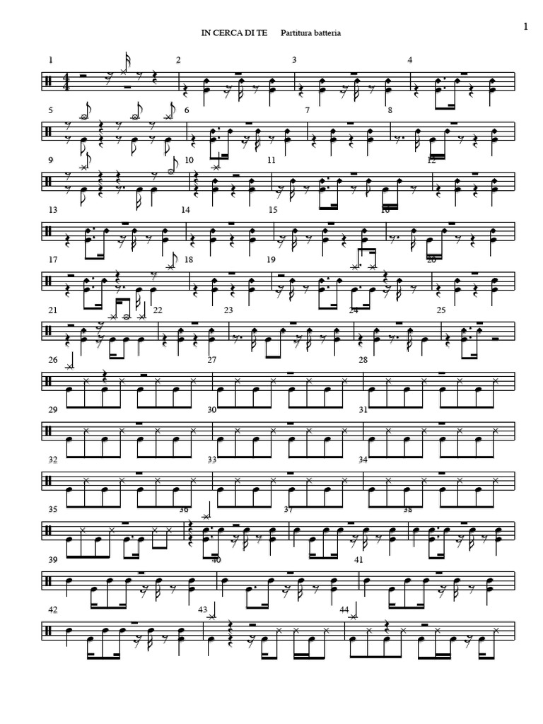 IN CERCA DI TE Partitura Batteria | PDF