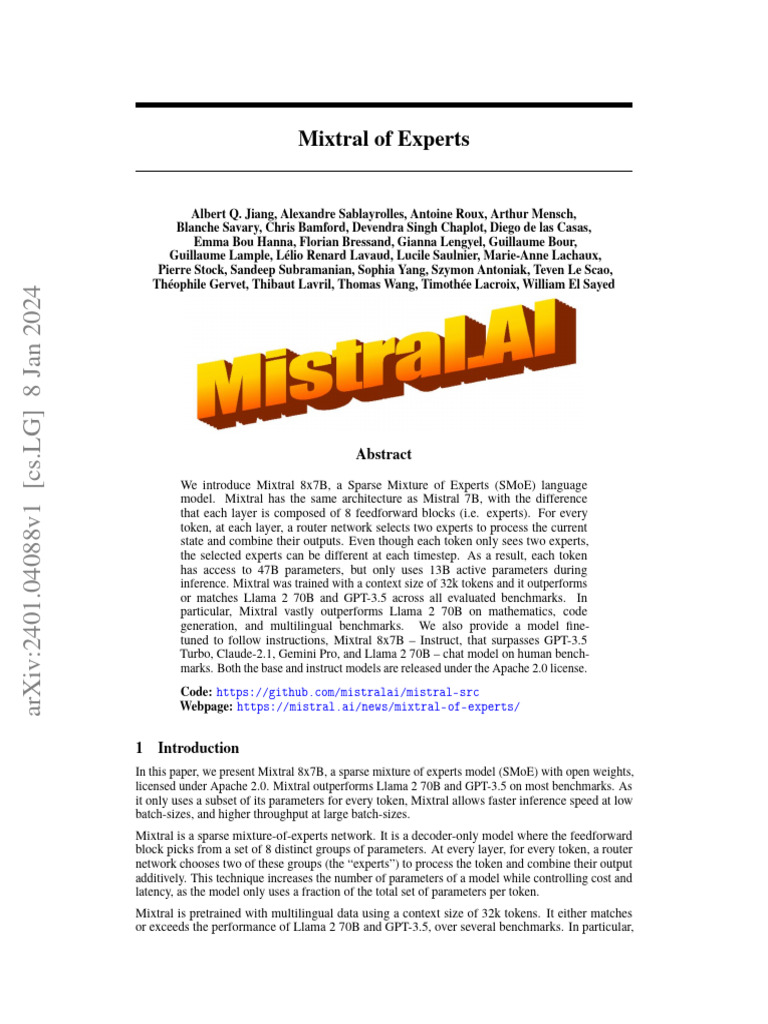 Mixtral of Experts | PDF