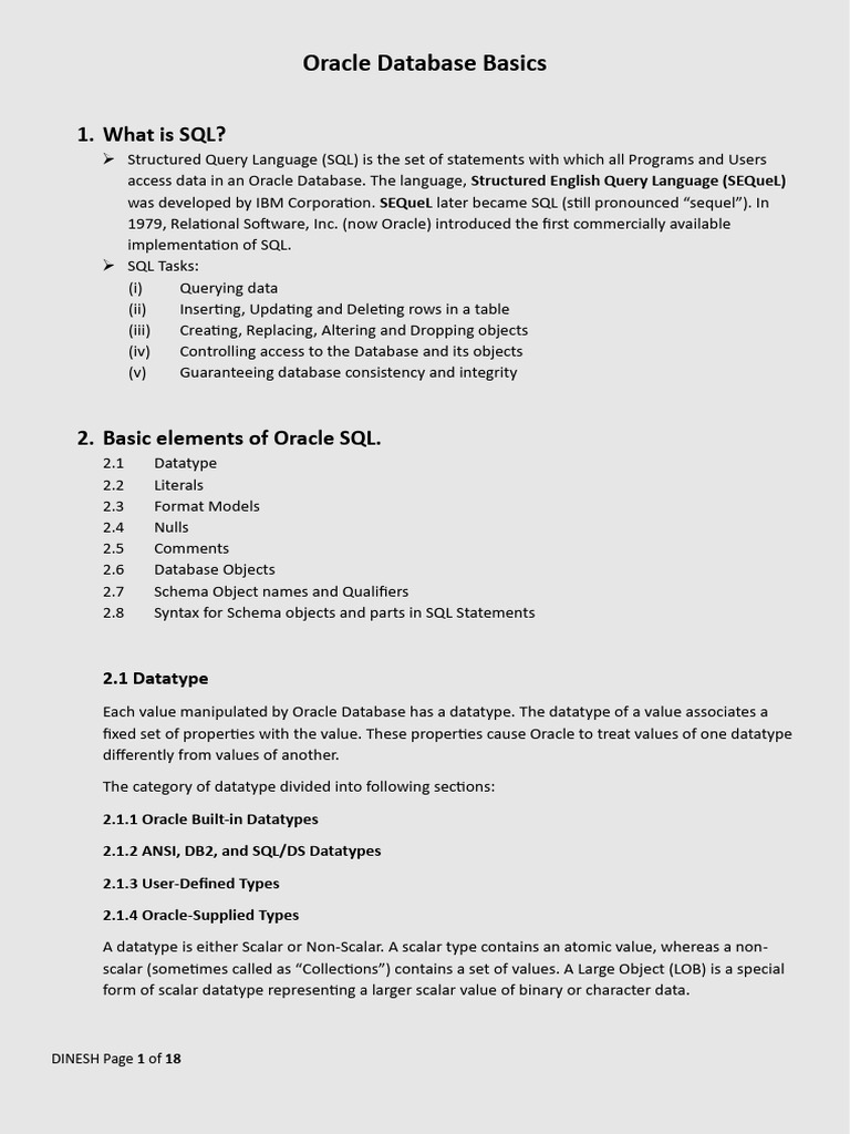 Oracle Database Basics | PDF | Relational Database | Pl/Sql