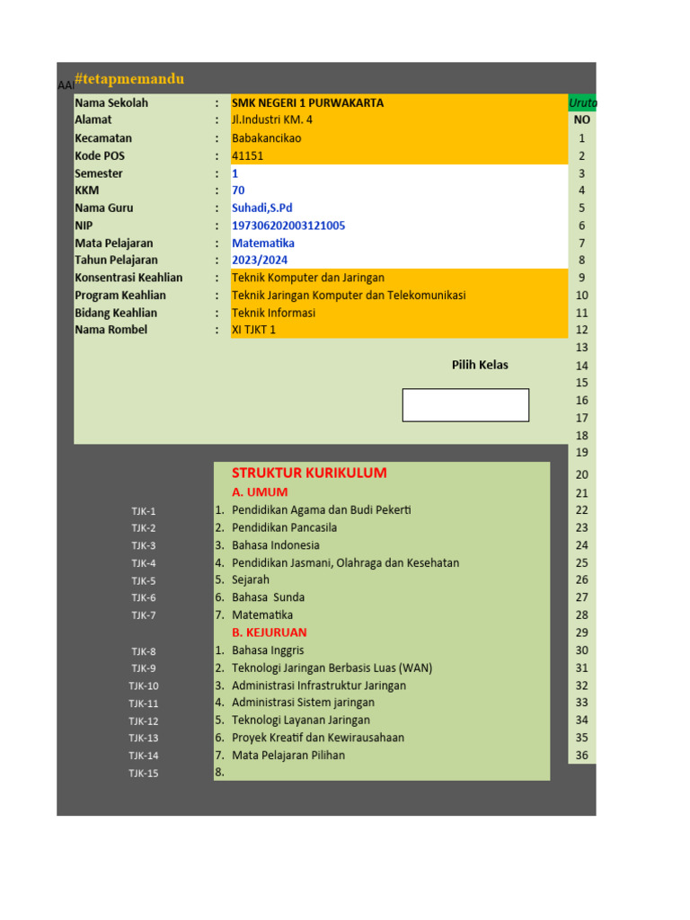Nilai Pts MTK Xi Tjkt1 | PDF