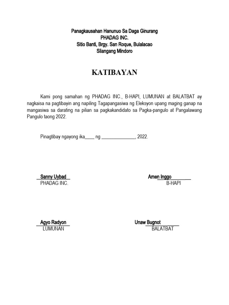 Katibayan NG PHADAG | PDF