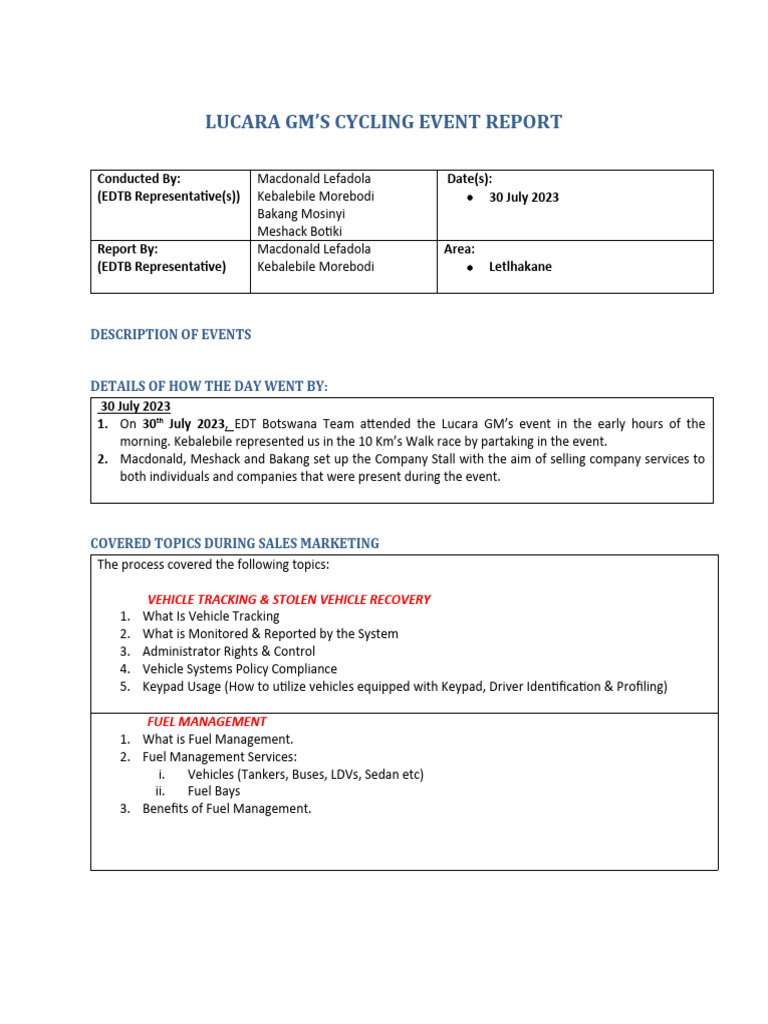 Cycling Day Report | PDF