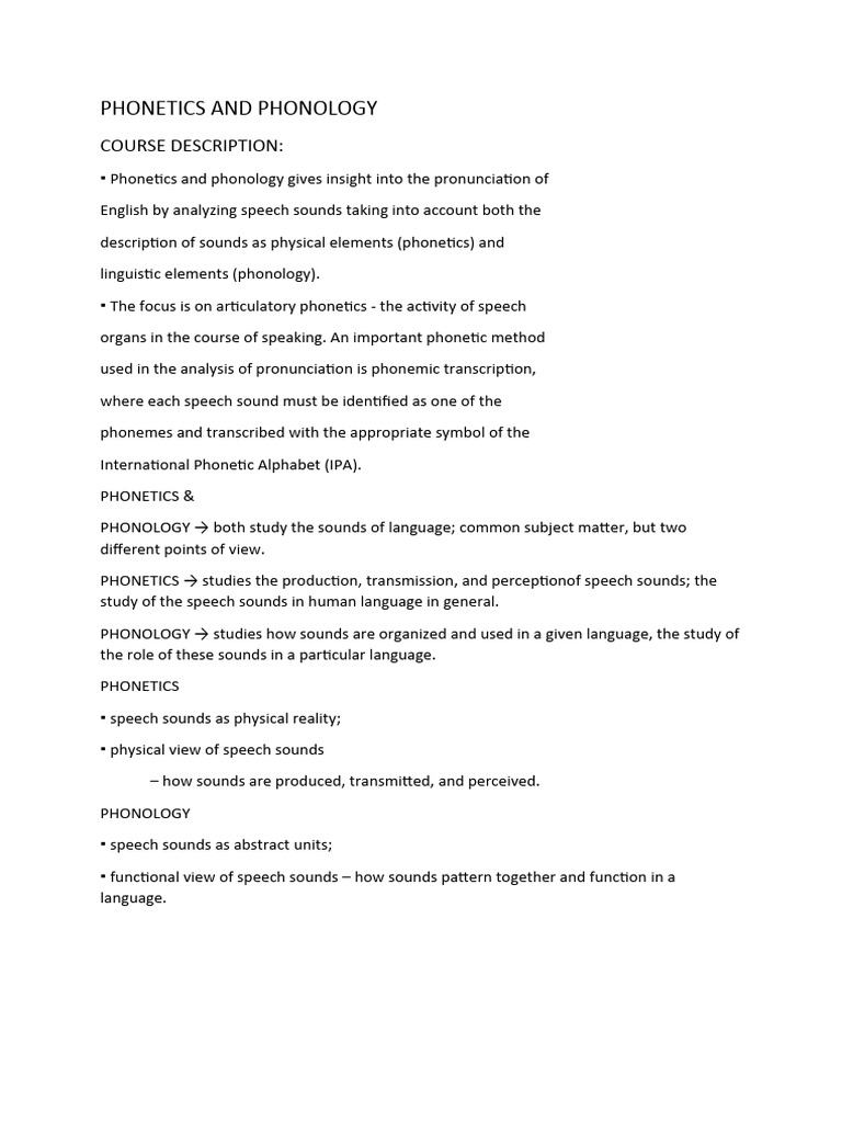 PHONETICS AND PHONOLOGY Class Notes | PDF | Phonology | Phonetics