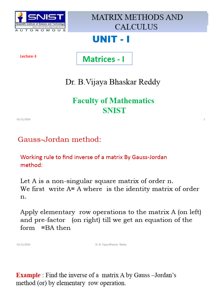BVR MMC Matrix-1 Lecture-3 | PDF
