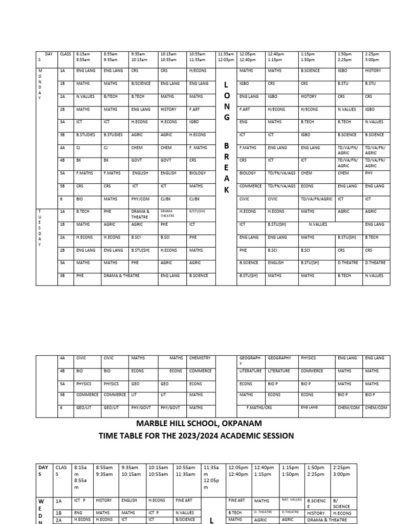 New Timetable 2023-2024 | PDF | Science | Observation