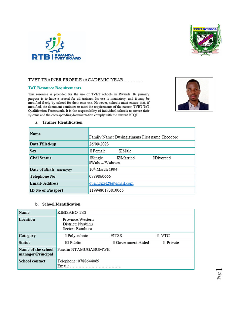 TVET Trainer Profile Rwanda 2023 | PDF