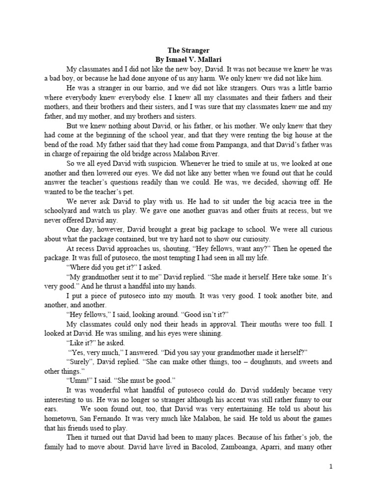 The Stranger by Ismael Mallari Story | PDF | Swimming
