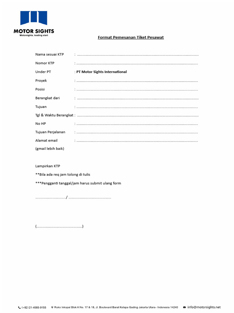 Form Pemesanan Tiket Pesawat | PDF