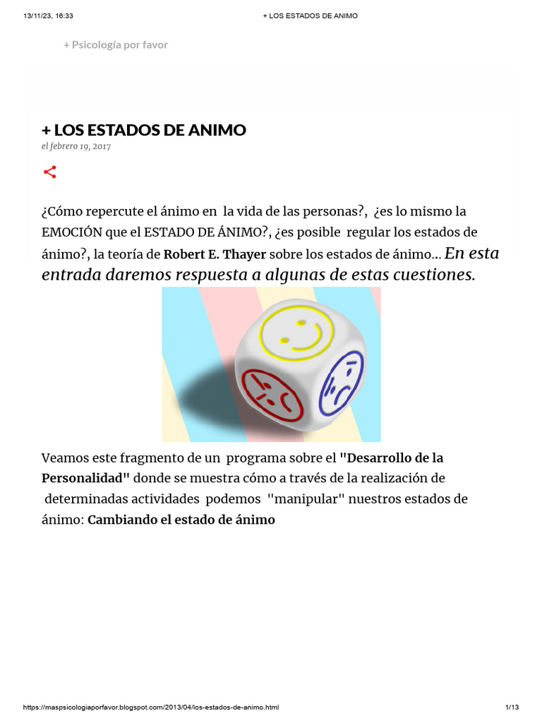 + Los Estados de Animo | PDF | Estado de ánimo (psicología) | Salud mental