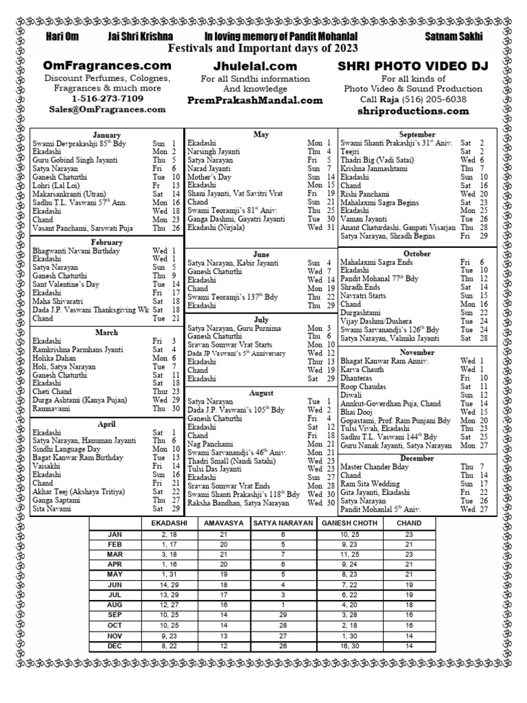 Sindhi Calender 2023 | PDF | Religious Holidays | Indian Religions