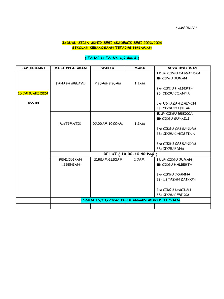 JADUAL EXAM 2O23- 2024 | PDF