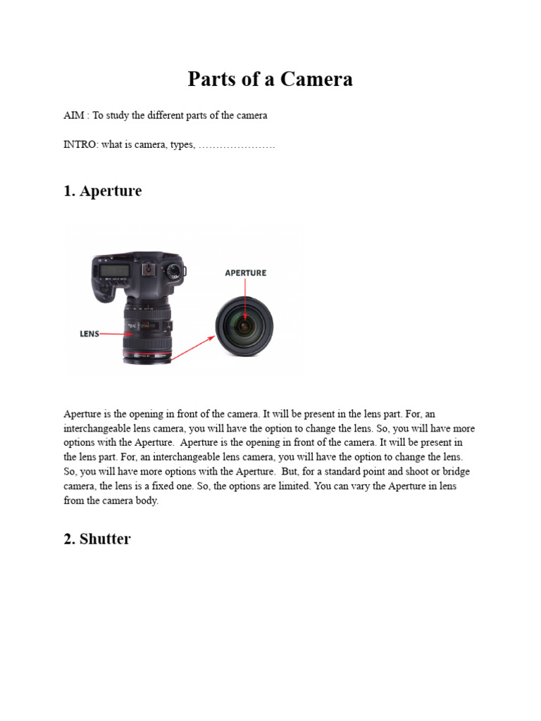 Parts of A Camera | PDF | Camera | Shutter (Photography)