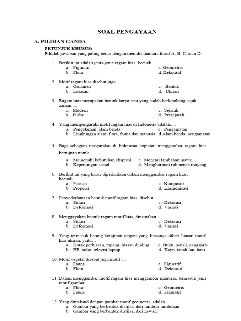 Soal Pengayaan Ragam Hias | PDF | Seni | Gaya Hidup
