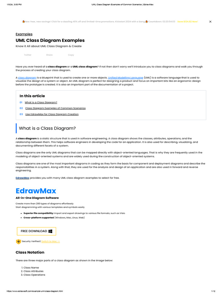Uml Class Diagram Examples Of Common Scenarios - Edrawmax | Pdf | Class 
