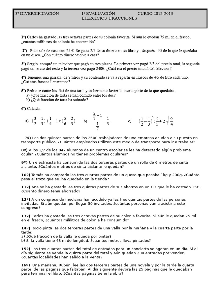 3º Diver Ejercicios Finales de Fracciones | PDF