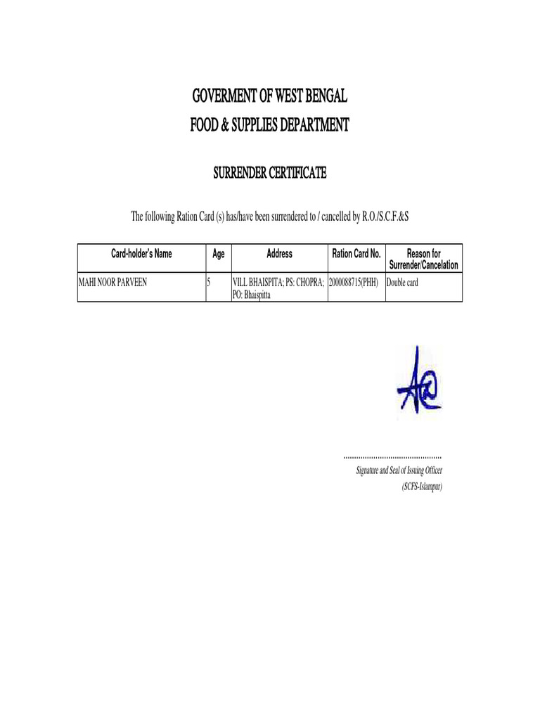 Surrender Certificate - 2000088715 | PDF