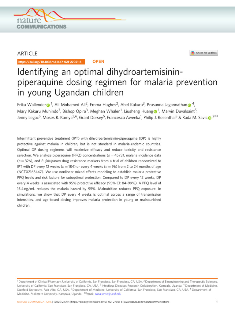 Dentifying An Optimal Dihydroartemisinin-Piperaquine Dosing Regimen For ...