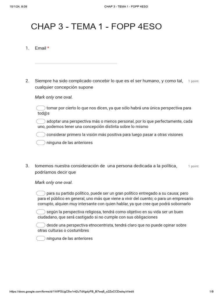 CHAP 3 - TEMA 1 - FOPP 4ESO - Google Forms | Descargar gratis PDF | Michel Foucault | Sicología