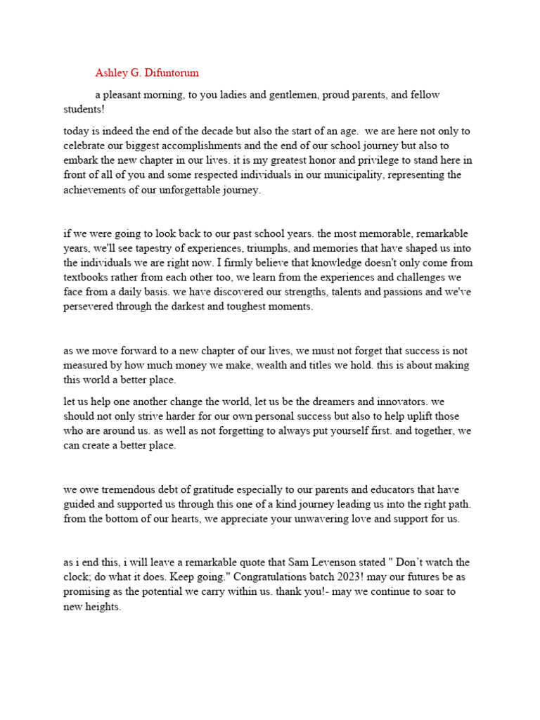 VALEDICTORIAN SPEECH | PDF