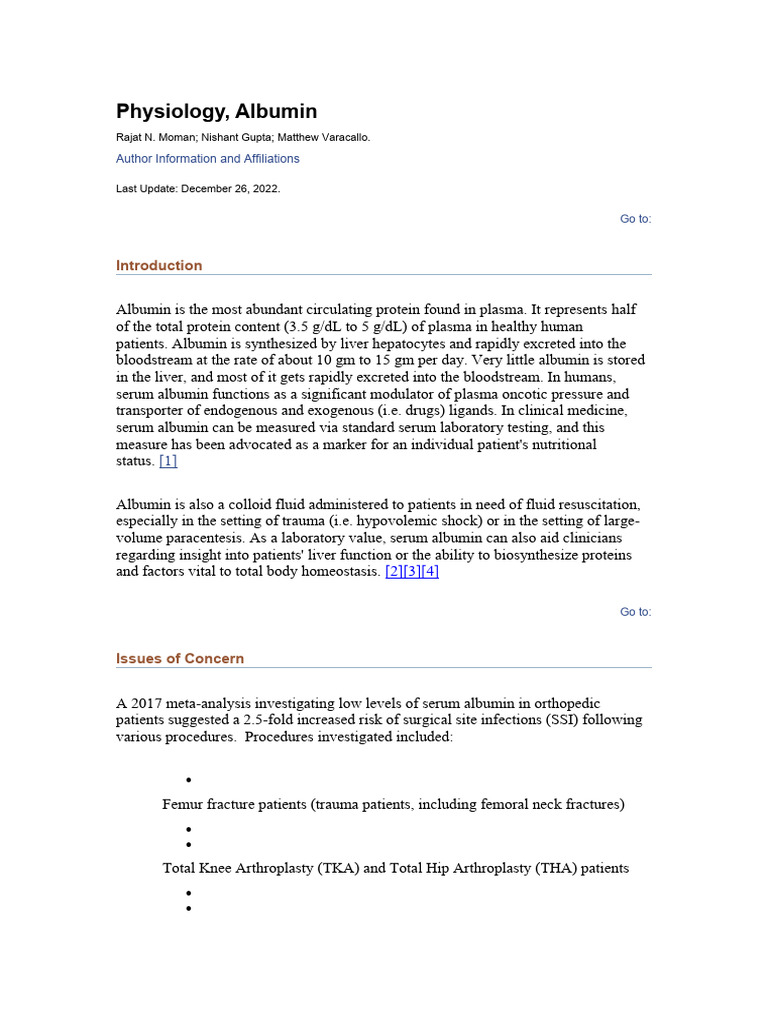 Physiology Albumin | PDF | Blood Plasma | Liver
