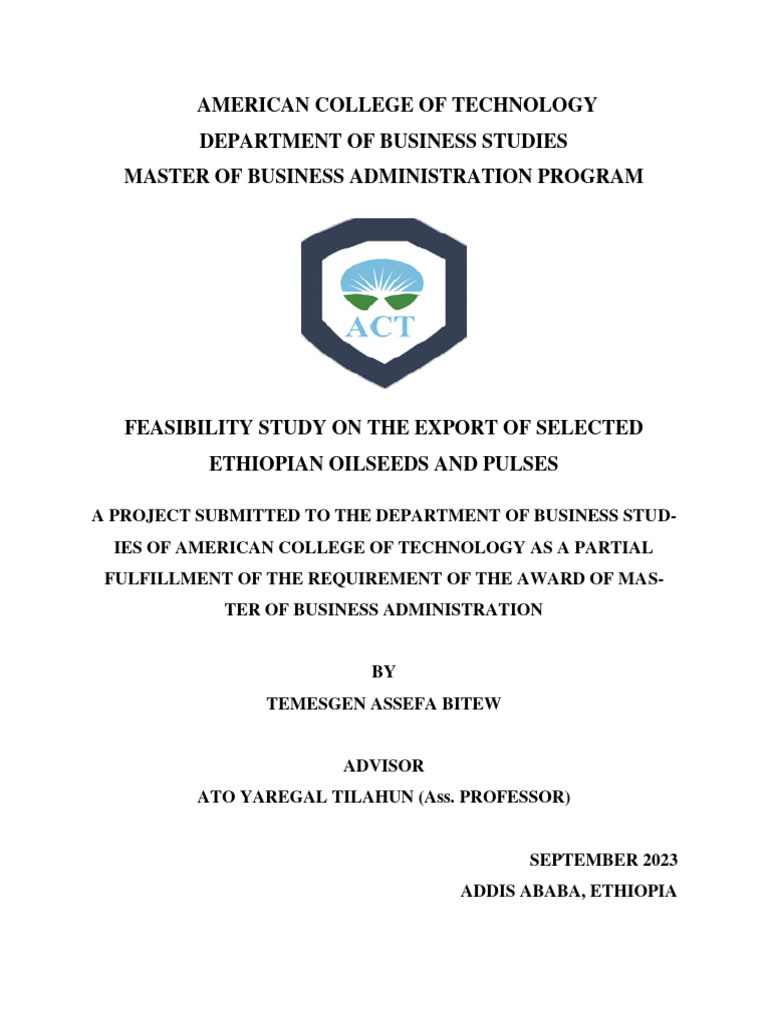 Feasibility Study of Ethiopian Oilseeds Export | PDF | Exports | Expense
