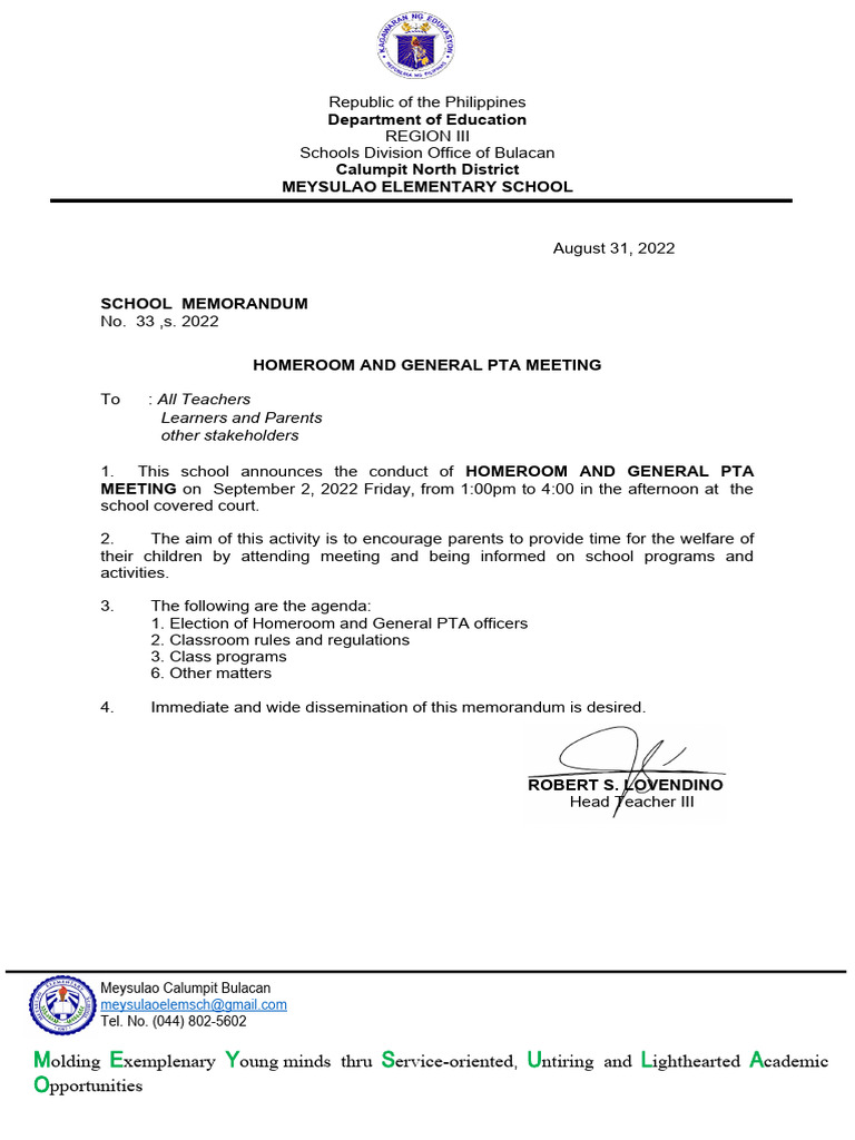 PTA Meeting Announcement and Details | PDF