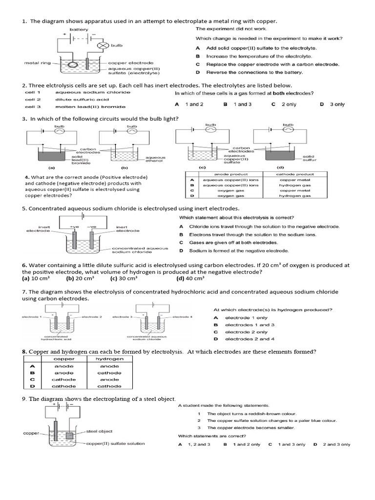Electrolysis Test | PDF | Electrode | Atoms