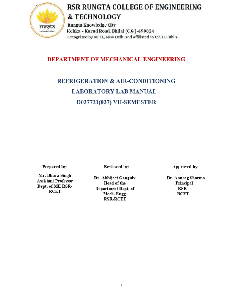 Refrigeration & Air - Conditioning Lab | PDF | Humidity | Continuum Mechanics