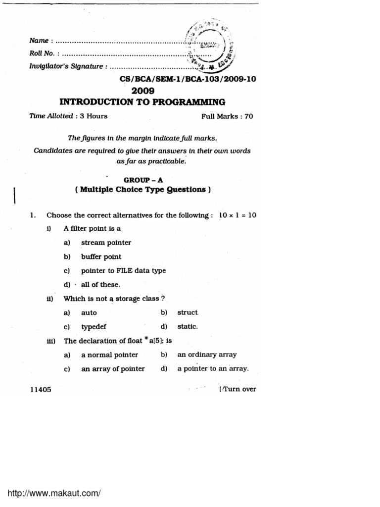 Bca 103 Introduction To Programming 2009 | PDF